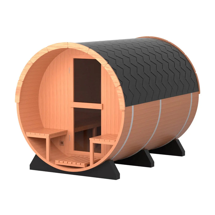 6-Person Patchwork Red Cedar Sauna with Heater and Acrylic Viewing – HELIUS
