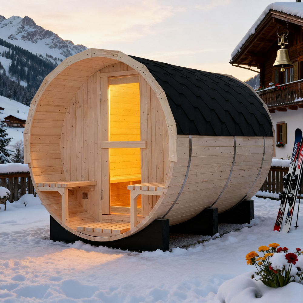 4-6 Person Outdoor Barrel Sauna - Premium White Pine Wood, All-Weather ...