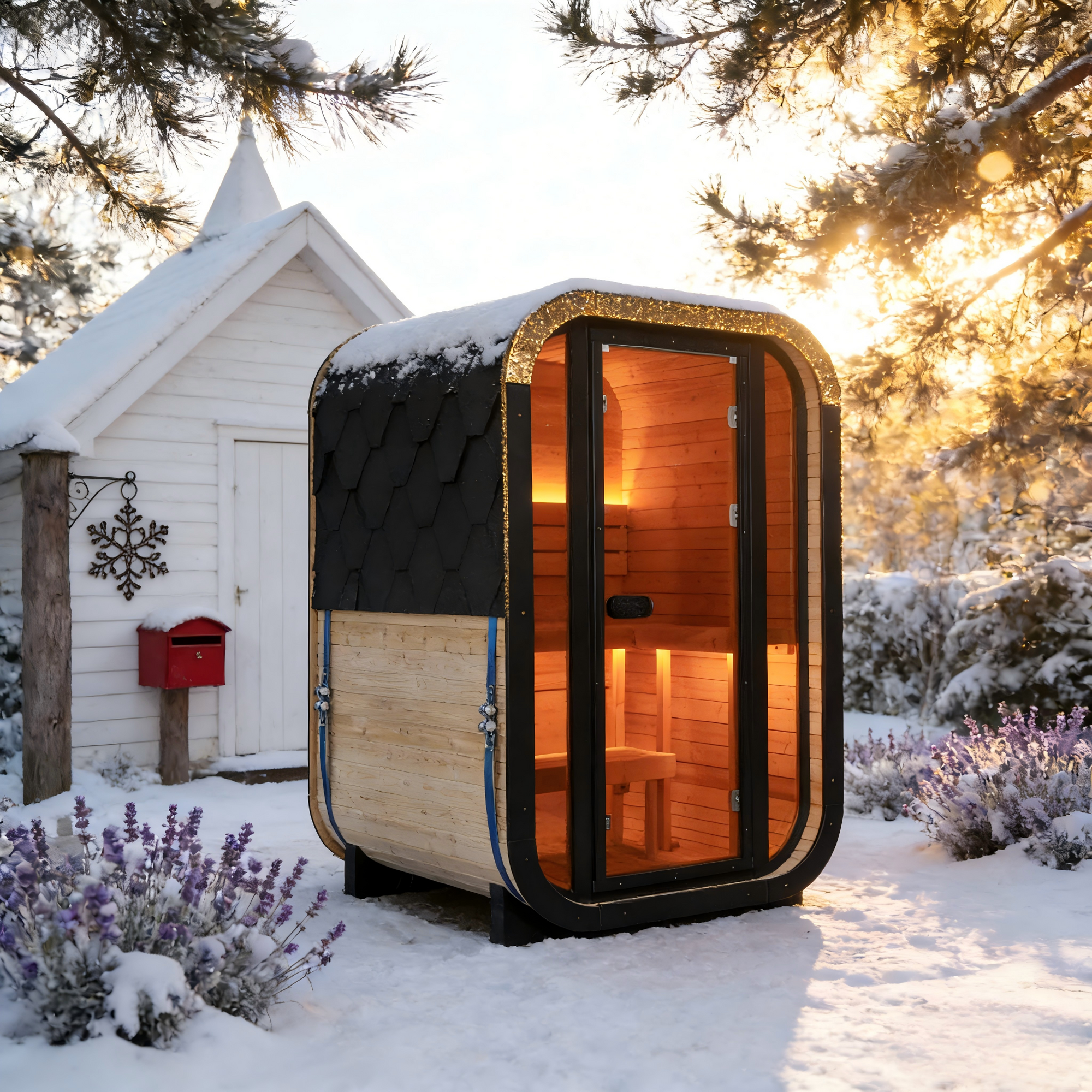 Outdoor Traditional Steam Sauna - Carbonized Spruce Wood, Tinted Glass ...