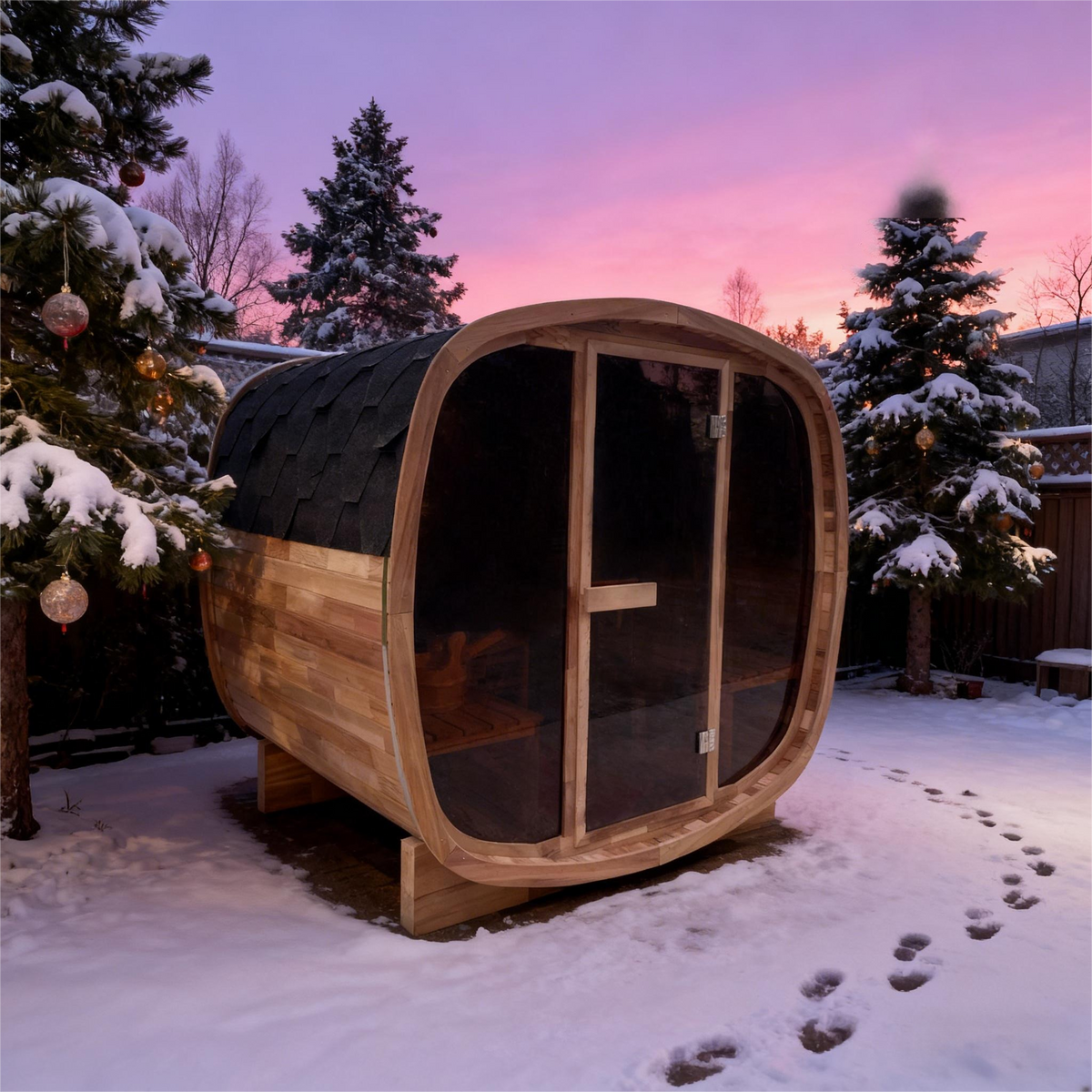 4-Person Premium Canadian Red Cedar Outdoor Traditional Steam Sauna wi ...