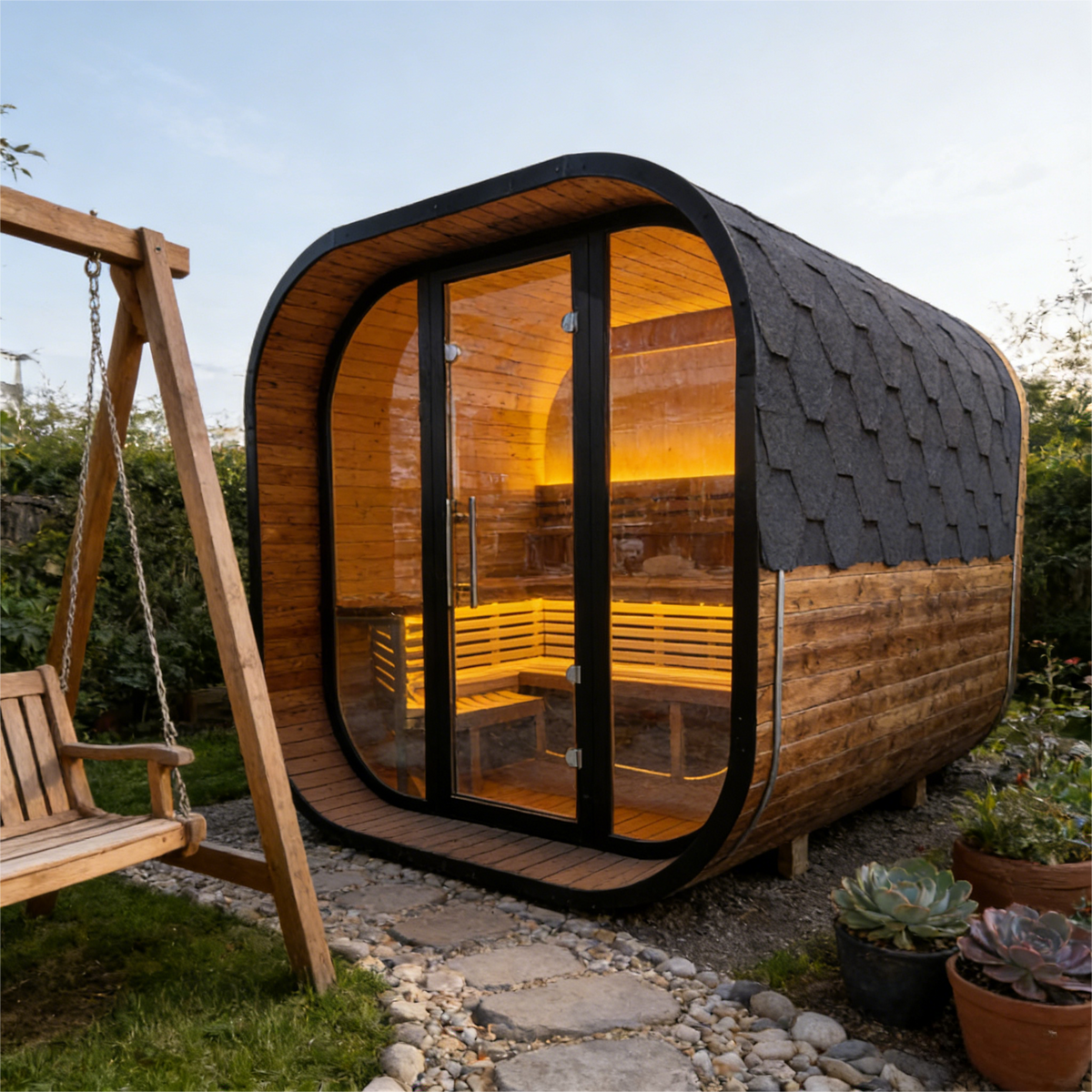 New 4-6 person Black Square Premium Thermo Spruce Wood Outdoor Sauna ...