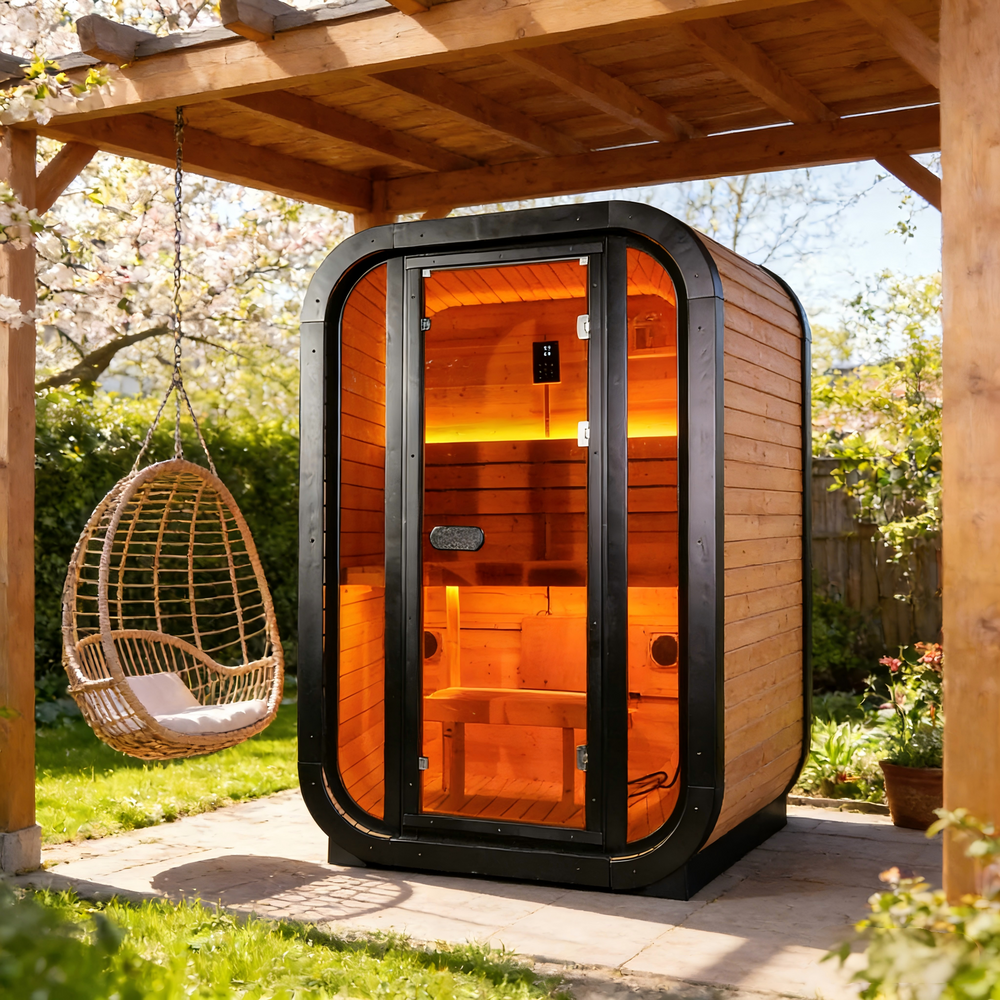 Outdoor Traditional Steam Sauna - Carbonized Spruce Wood, Tinted Glass ...